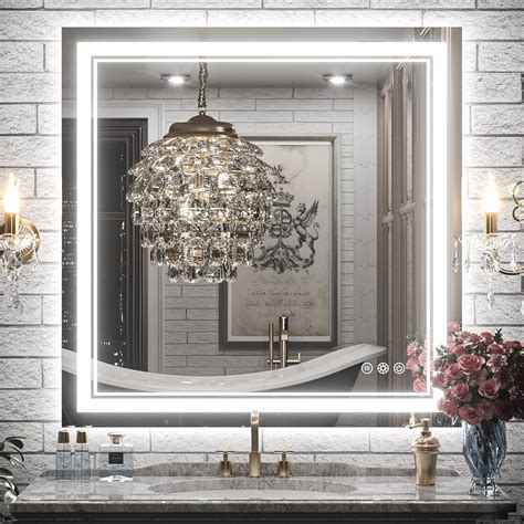 Keonjinn Bathroom Led Mirror 36” X 36” Frontlit And Backlit Stepless 3