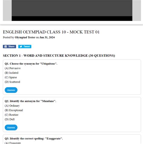 English Olympiad Class 10 Mock Test 01 Olympiad Tester
