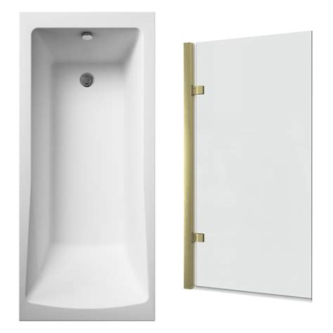 Drench Straight Single Ended Square Bath And Brushed Brass Shower Screen Tap Warehouse