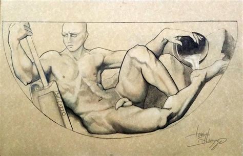 Artist Me Classical Study Male Nude Frontal View Chalk Graphite On Vanilla Paper R