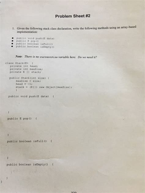 Solved Problem Sheet Given The Following Stack Class Chegg