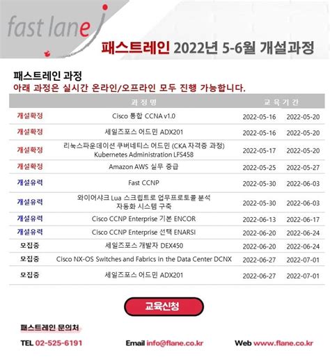 패스트레인코리아 패스트레인 교육센터 5 6월 개설확정 및 개설유력과정 안내 신청하러가기 Facebook