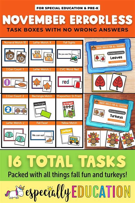 November Errorless Learning Task Boxes 16 Fall Task Boxes Included