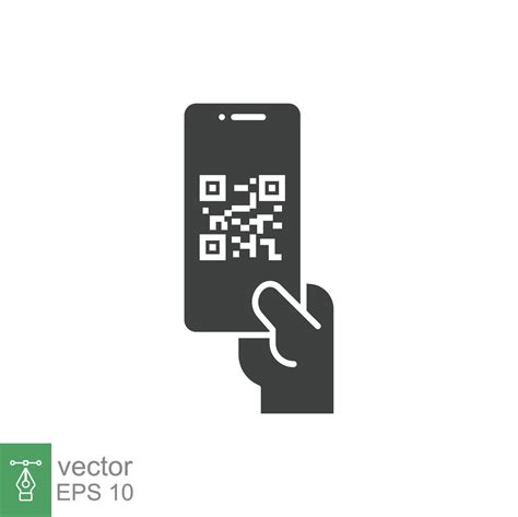 Qr Code Scanning In Smartphone Screen Hand Holding Mobile Phone Simple Solid Icon Style