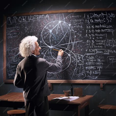 Premium Photo Albert Einstein Is Writing On A Blackboard