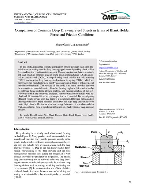 Pdf Comparison Of Common Deep Drawing Steel Sheets In Terms Of Blank Holder Force And Friction