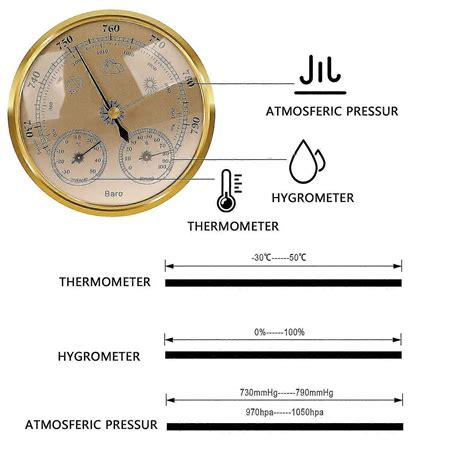 Analog Weather Station Barometerthermometerhygrometergold128mm
