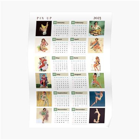 Pin Up Calendar One Page Wall Calendar Calendar