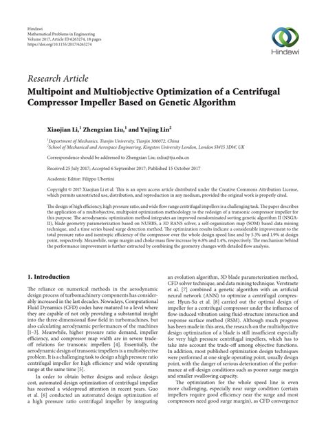 Pdf Multipoint And Multiobjective Optimization Of A Centrifugal Compressor Impeller Based On