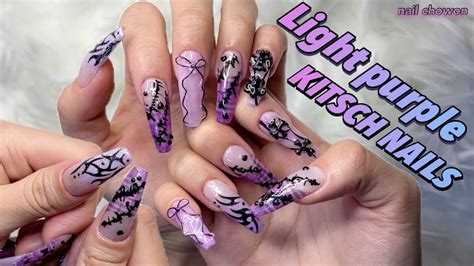 연보라 블랙 조합 레터링 드로잉 아트로 키치함 100 롱 와이어 리본 롱 셀프네일 Asmr Youtube