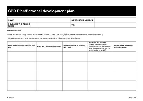 Cpd Plan Personal Development Plan Name Membership Number Covering The Period
