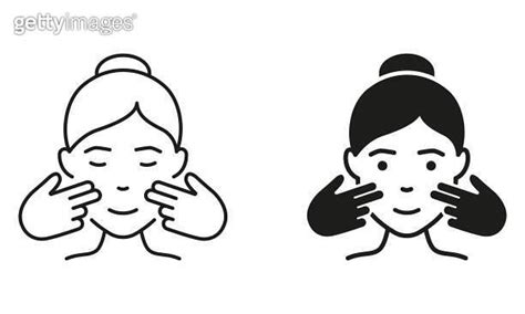 Massage For Woman Face Line And Silhouette Black Icon Set Facial