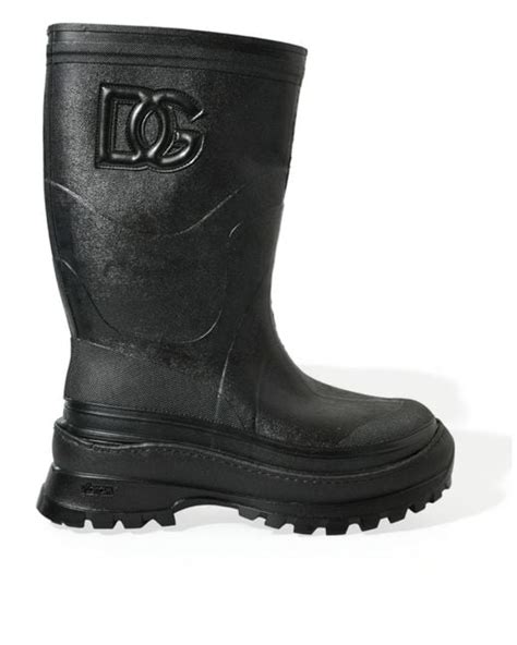 Dolce And Gabbana Sleek Metallic Rubber Rain Boots With Dg Logo In Black