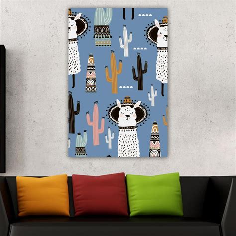Ownseries Home Decor Cute Llama Alpaca Cactus Cacti Pattern Canvas Wall