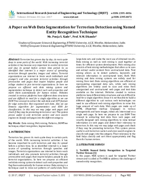 Pdf A Paper On Web Data Segmentation For Terrorism Detection Using Named Entity Recognition