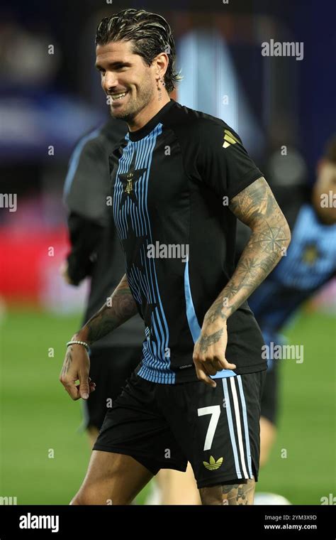 Argentinas Midfielder Rodrigo De Paul Looks On During The Warm Up