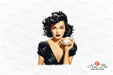 Vintage Pin Up Black Coffee Girl Clipart Graphic By Graftify · Creative