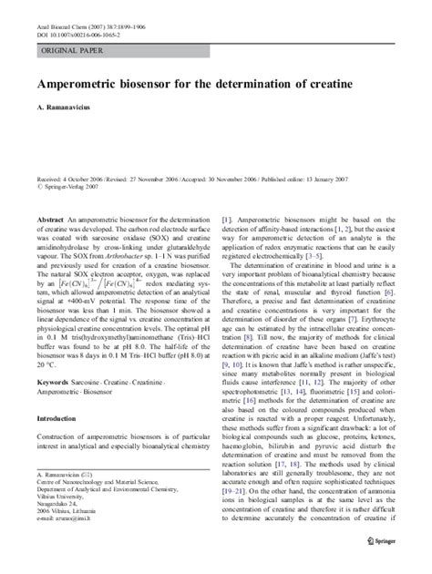 Pdf Amperometric Biosensor For The Determination Of Creatine