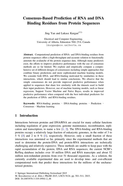 Pdf Consensus Based Prediction Of Rna And Dna Binding Residues From