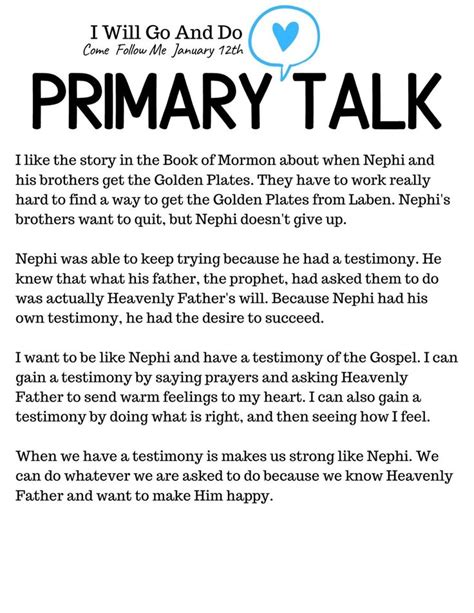 Book Of Mormon Primary Talk Templates