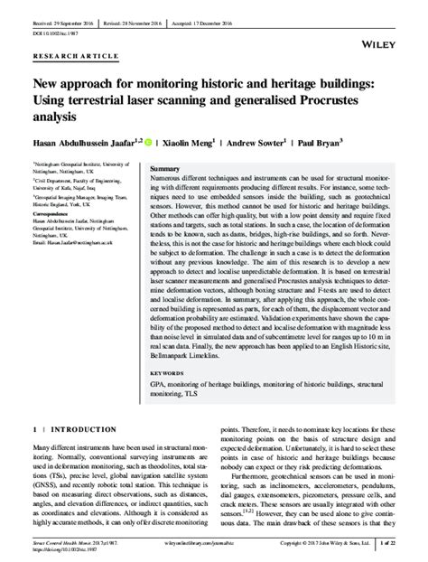 Pdf New Approach For Monitoring Historic And Heritage Buildings Using Terrestrial Laser