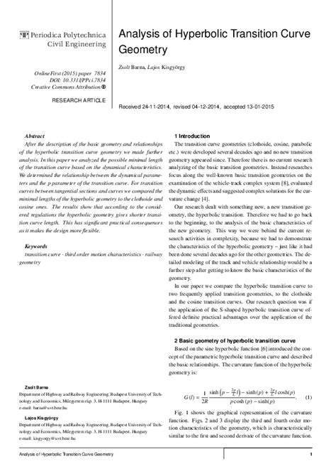 Pdf Analysis Of Hyperbolic Transition Curve Geometry