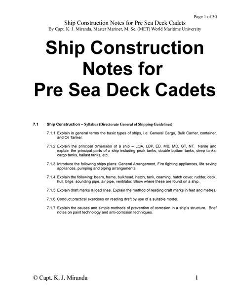 Ship Construction Notes For Deck Cadets Ship Construction Notes For
