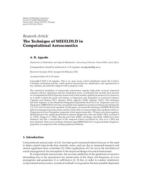 Pdf The Technique Of Mieeldld In Computational Aeroacoustics
