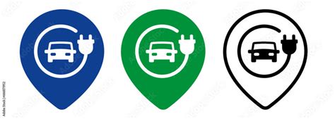 Car Charging Station Location Map Pointer Electric Vehicle Ev Charger Icon Symbol Stock Vector