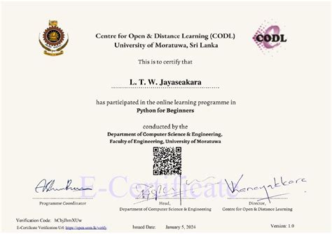 Universityofmoratuwa Pythonprogramminglanguage Pythonprogramming Tharani Jayasekara