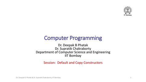 Pdf Computer Programming · 2016 03 17 · Iit Bombay Arrays And Default Constructors •if No