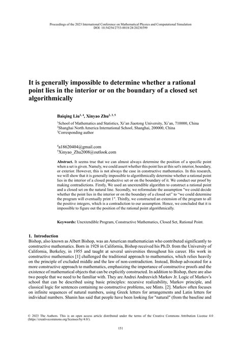 Pdf It Is Generally Impossible To Determine Whether A Rational Point Lies In The Interior Or