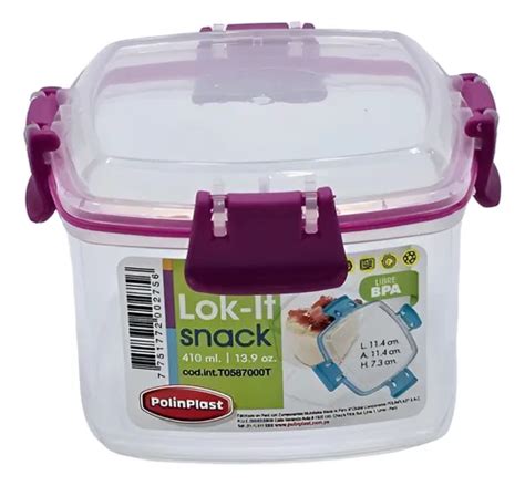 Pack 3 Hermético Cuadrado Snack 410ml Tuper Polinplast Color Violeta Mercadolibre