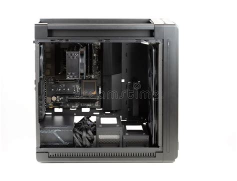Side View Big Tower Pc Case Chassis Inside Motherboard Cpu Fan Ssd Memory Power Supply