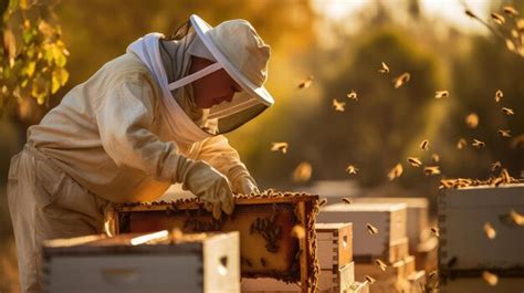 Beekeeper Working With Hives And Bees Premium Ai Generated Image