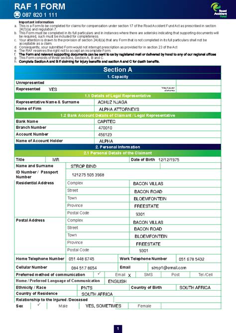 Raf Claim Form 1 Comprehensive Guide For Road Accident Fund Claims