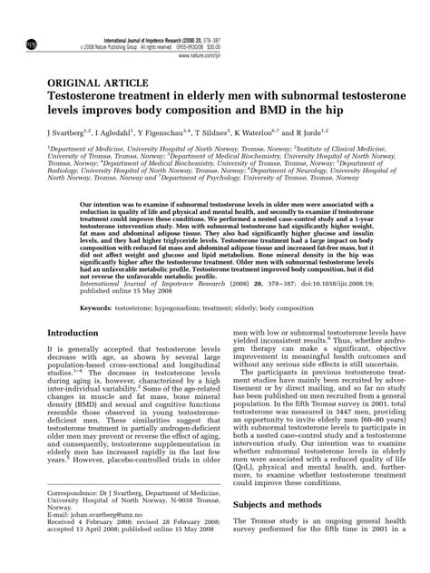 Pdf Testosterone Treatment In Elderly Men With Subnormal Testosterone Levels Improves Body