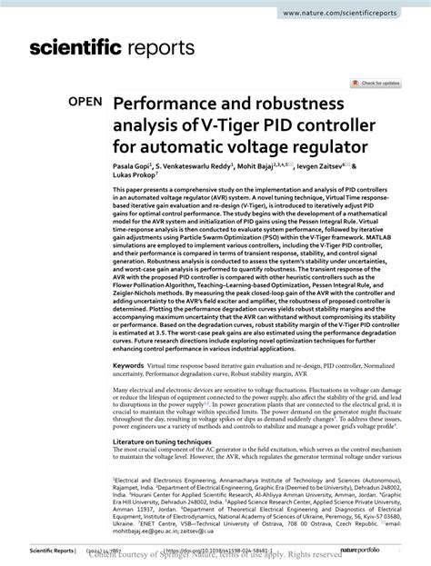 (PDF) Performance and robustness analysis of V-Tiger PID controller for automatic voltage ...