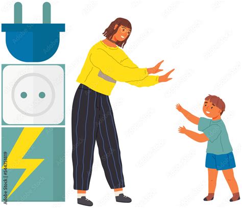 Mother Talking To Her Little Son About Danger Of Electricity Mom