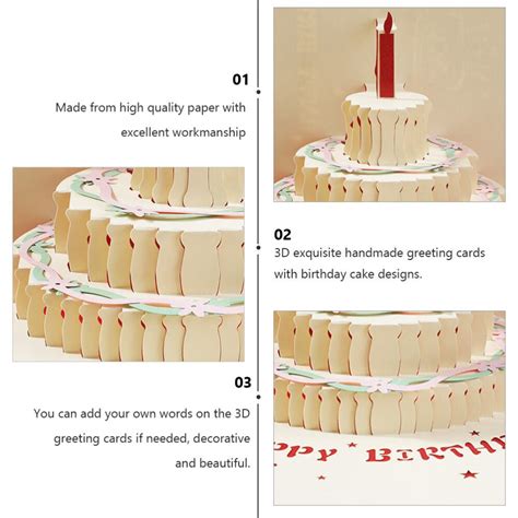 2pcs 3d Greeting Cards Handmade Birthday Cake Card Grandado