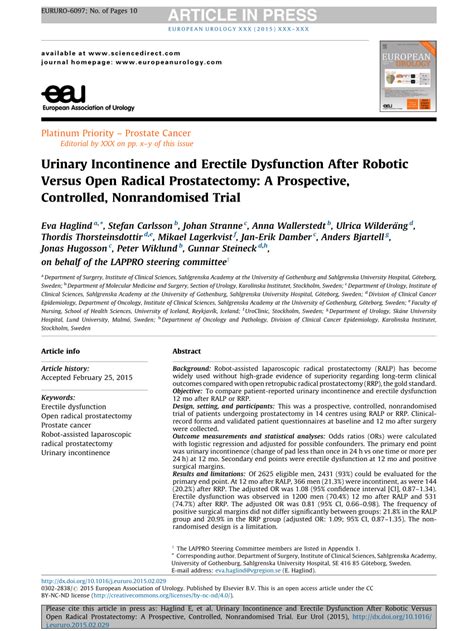Pdf Urinary Incontinence And Erectile Dysfunction After Robotic