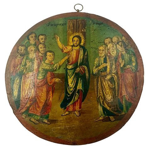Rare Antique Greek Orthodox Touching Of Thomas Rondel Icon 18th 19th