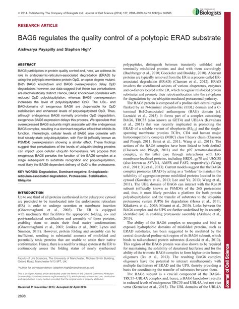 Pdf Bag6 Regulates The Quality Control Of A Polytopic Erad Substrate