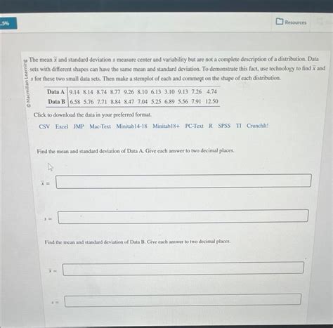 Solved The Mean Xˉ And Standard Deviation S Measure Center