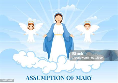 Ilustrasi Vektor Maria Diangkat Ke Surga Dengan Pesta Santa Perawan Dan