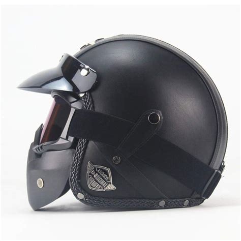 Pu Leather Helmets Motorcycle Chopper Bike Helmet Open Face Vintage