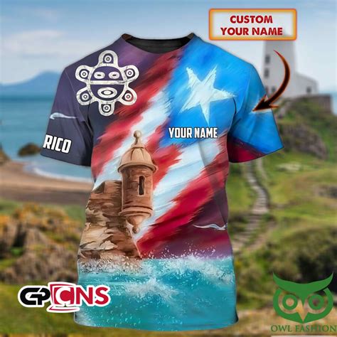 Custom Name Puerto Rico With Castle On The Beach And Blue Red Sky 3d T