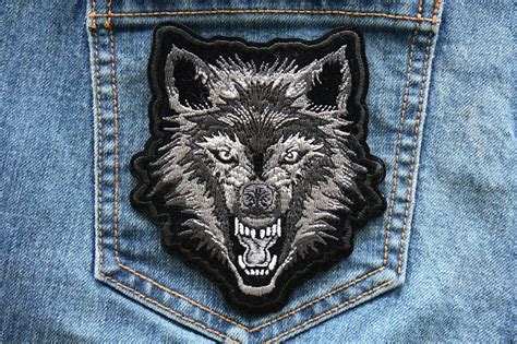 Gray Wolf Patch Embroidered Angry Snarling Sew Or Iron On Patch For The