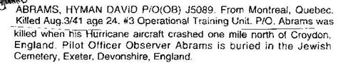 Pilot Officer Hyman David Abrams 1916 1941 Find A Grave Memorial