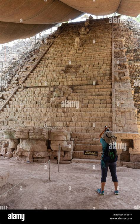 Copan Honduras Central America Tourist Taking Photo Of The